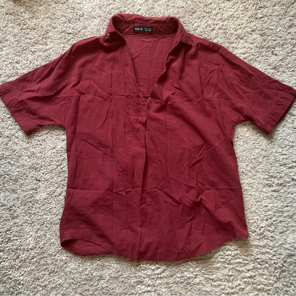 SHEIN | Tops | Shein Linen Shirt With Collar And Front Pleat Red Size M ...